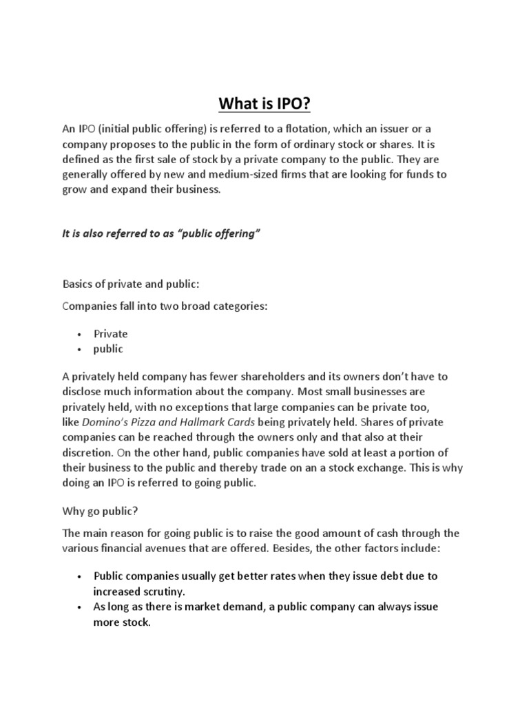 What Is IPO?: It Is Also Referred To As "Public Offering" | PDF ...