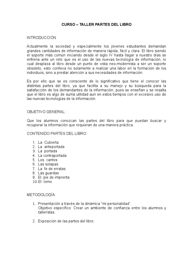 Taller sobre las partes del libro | PDF | Libros | Información