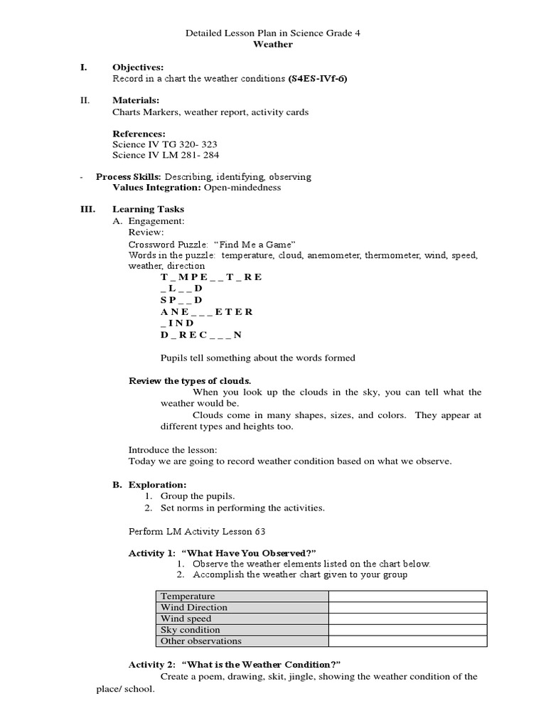 Grade 4 Weather Lesson Plan | PDF | Weather Forecasting | Weather