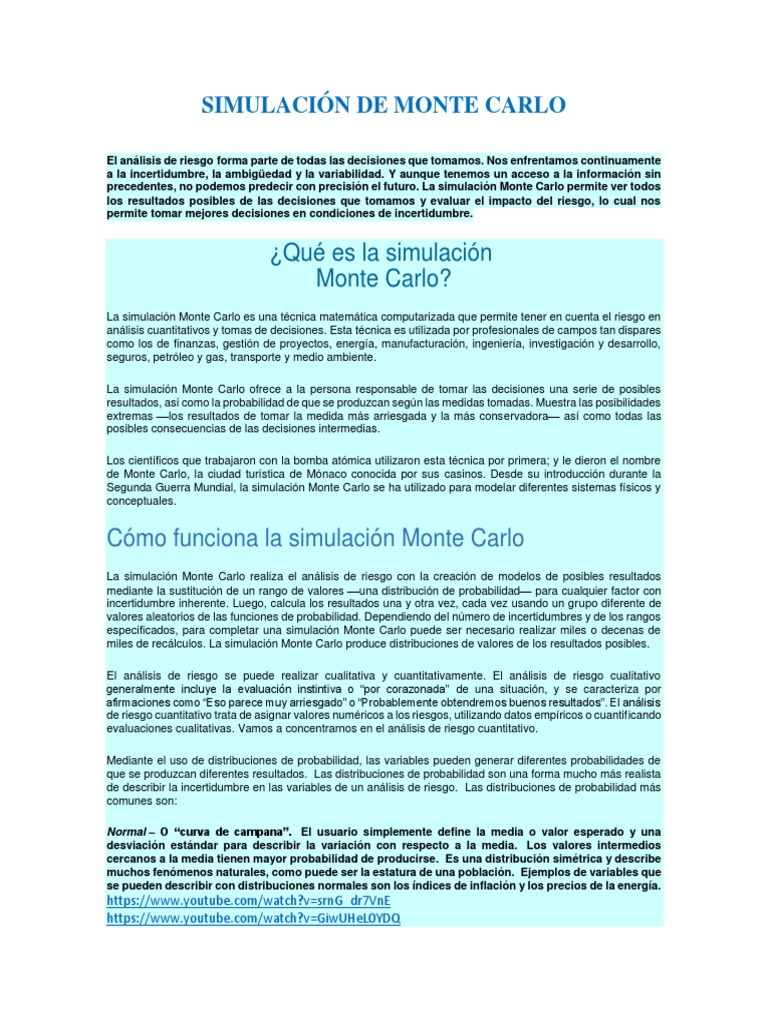 Simulación de Monte Carlo | PDF | Simulación | Toma de decisiones