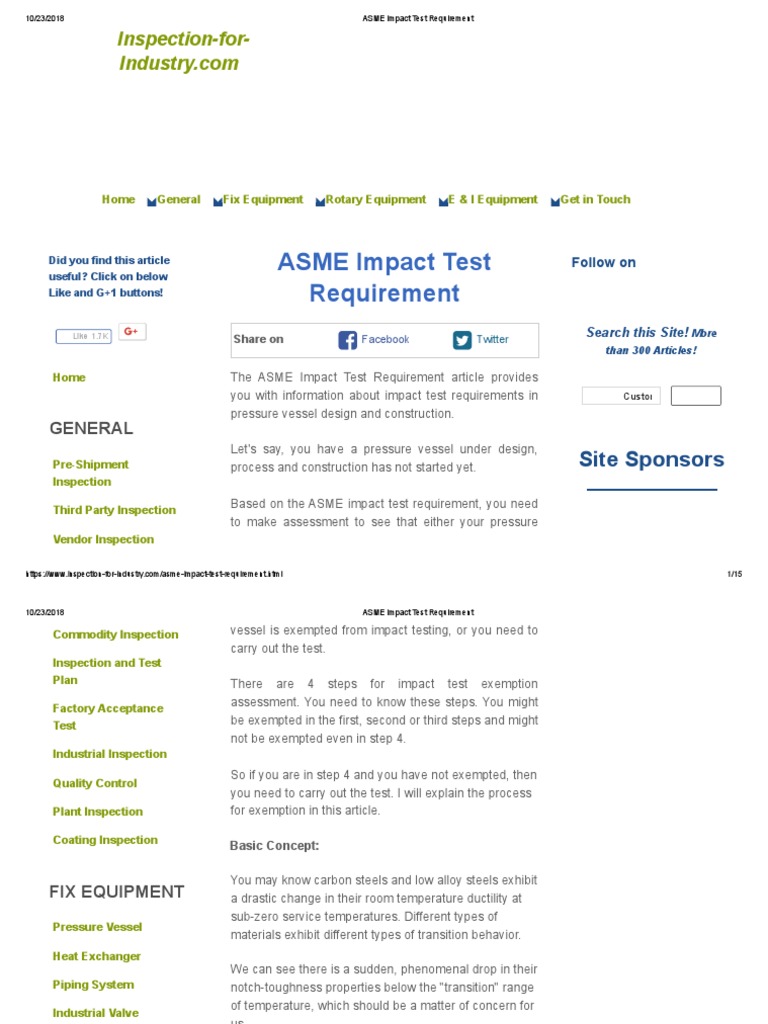 ASME Impact Test Requirement | PDF | Fracture | Chemistry