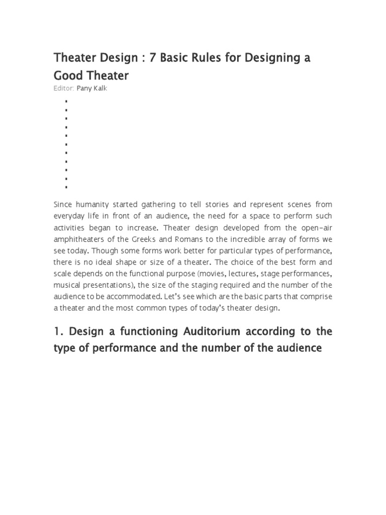 Theater Design: 7 Basic Rules For Designing A Good Theater | PDF ...