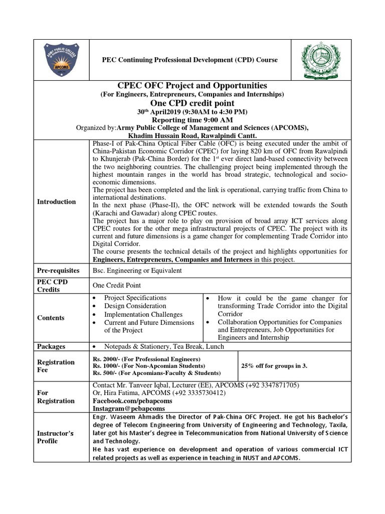 CPEC OFC Porject and Opportunities Course Contents and Details | PDF ...