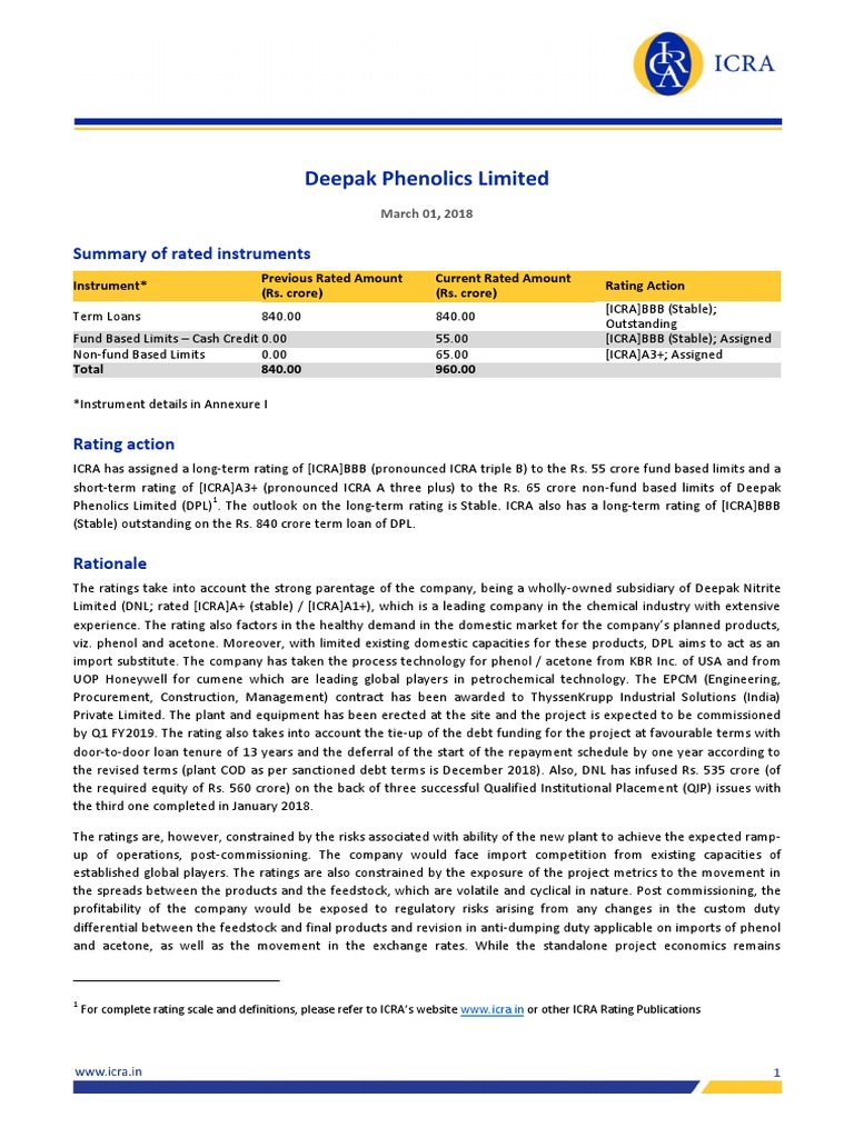 Deepak Phenolics Limited: Summary of Rated Instruments | PDF | Credit ...