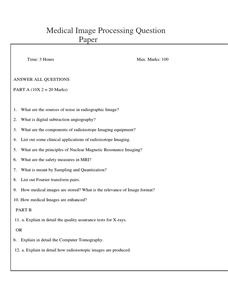 Medical Image Processing Question Paper | PDF | Medical Imaging | Ct Scan