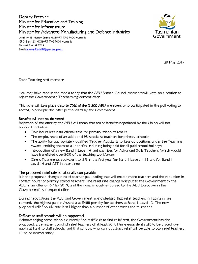 LETTER To Department of Education Staff From Minister For Education and ...