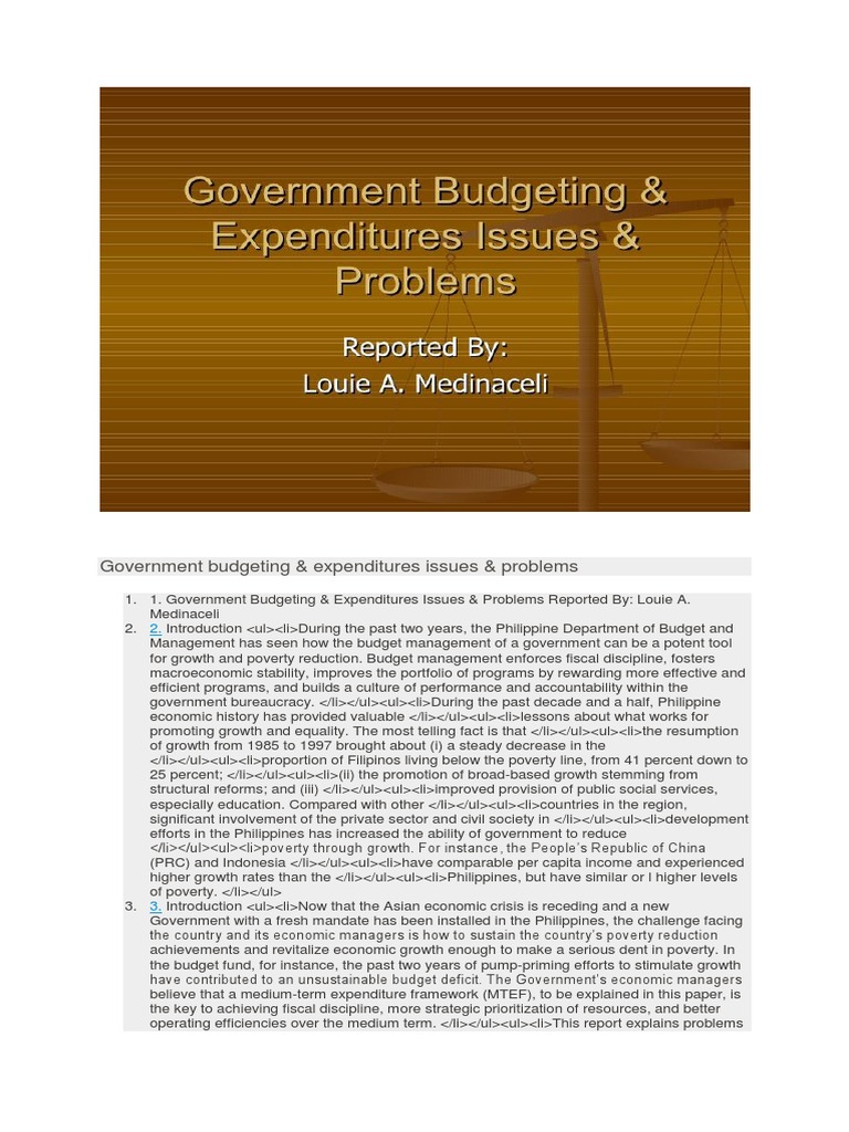 Government Budgeting & Expenditures Issues & Problems | PDF | Budget ...
