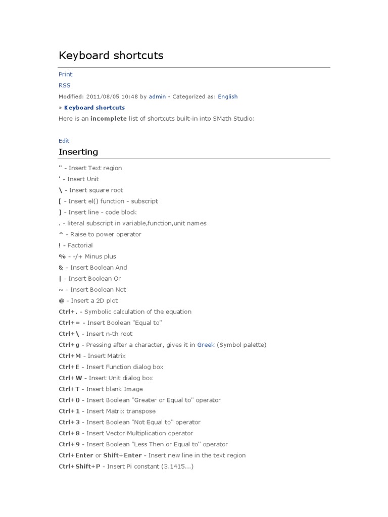 Smath Studio Keyboard Shortcuts | PDF | Computers
