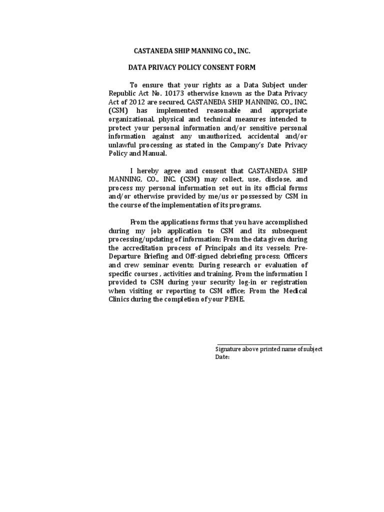 Data Privacy Policy Consent Form | PDF