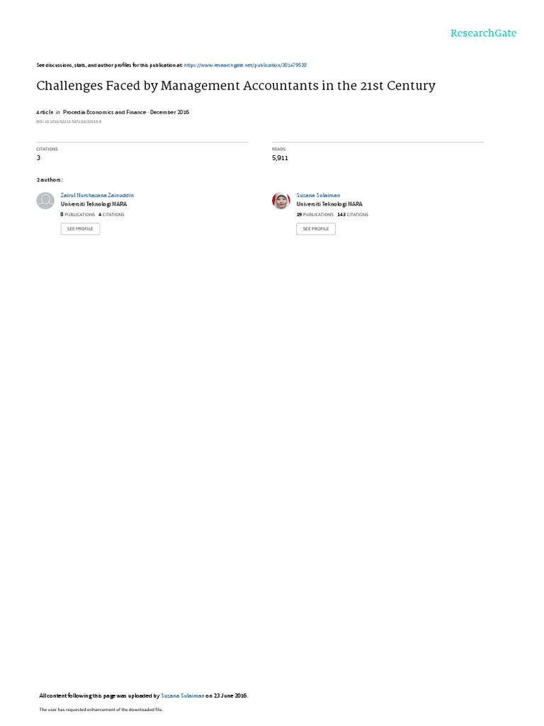 Challenges Faced by Management Accountants in The | PDF | Management ...