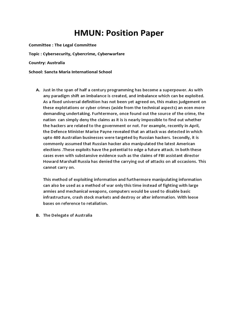 HMUN Position Paper1 | PDF