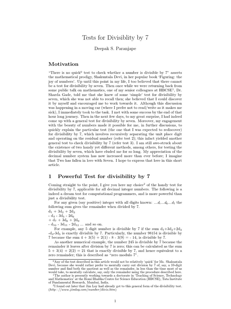 7 Divisibility Test | PDF | Numbers | Abstract Algebra