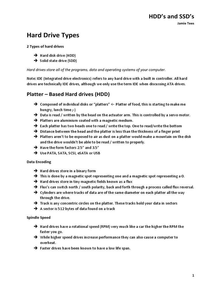 Hard Drive Types: HDD's and SSD's | PDF | Hard Disk Drive | Solid State ...