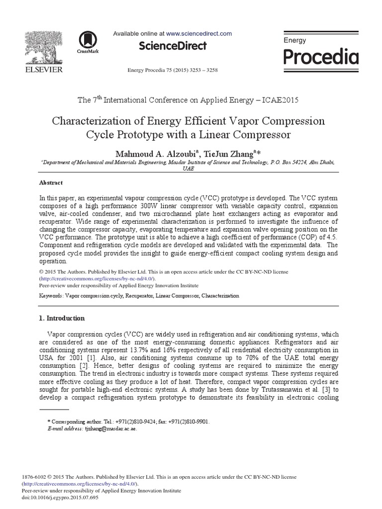 Characterization of Energy Efficient Vapor Compression Cycle Prototype ...