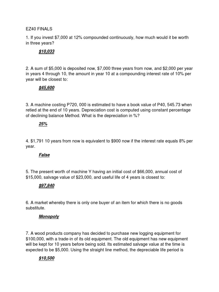 Analysis of Finance Exam Questions Covering Time Value of Money ...