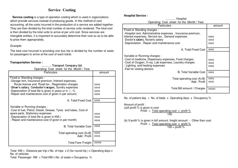 Service Costing: Service Costing Is A Type of Operation Costing Which ...