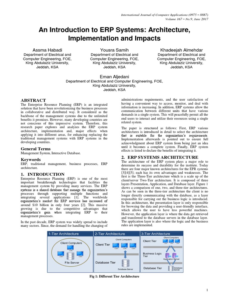 An Introduction To ERP Systems: Architecture, Implementation and ...