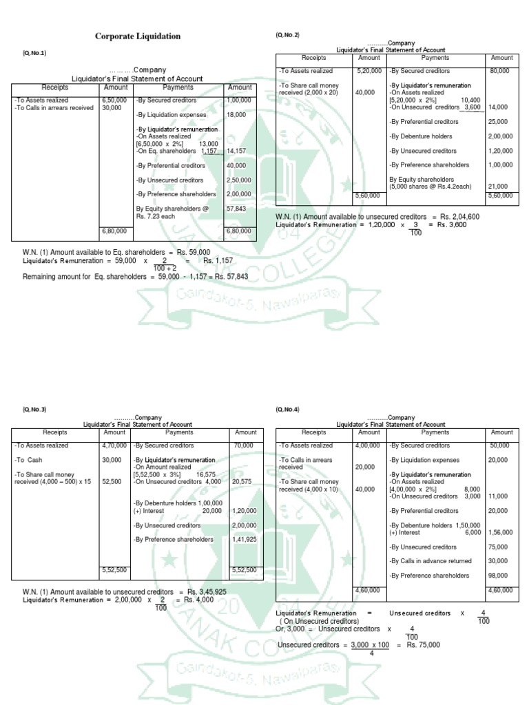 Corporate Liquidation Answer Sheet | Download Free PDF | Unsecured Debt ...