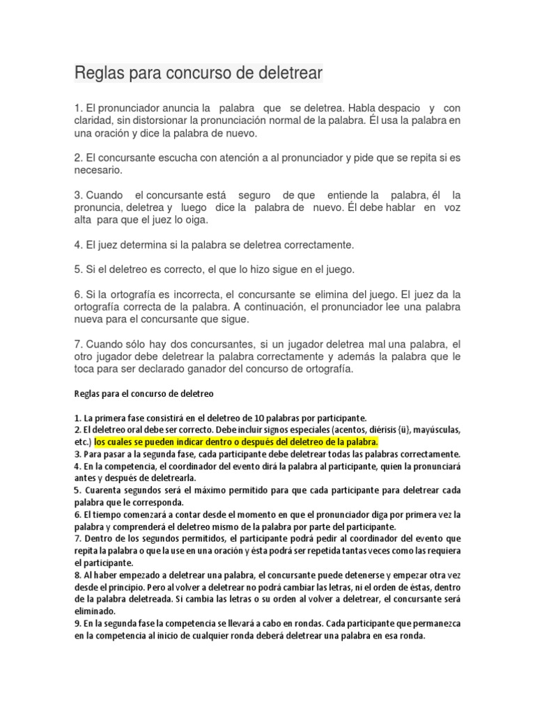 Reglas para Concurso de Deletreo Escolar | PDF | Ortografía | Palabra