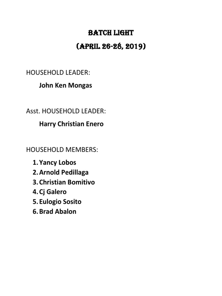Batch Light Household Leaders 2019 | PDF | Lifestyle