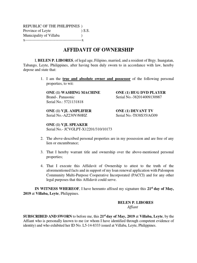 Affidavit of Ownership | PDF