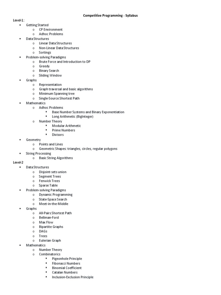 Level-1:: Competitive Programming - Syllabus | PDF | Combinatorics ...
