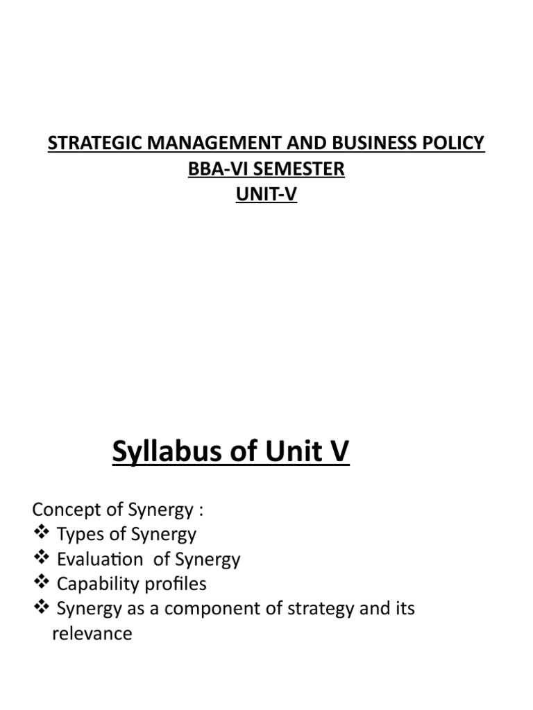 Leveraging Synergies Through Strategic Management: An Analysis of ...