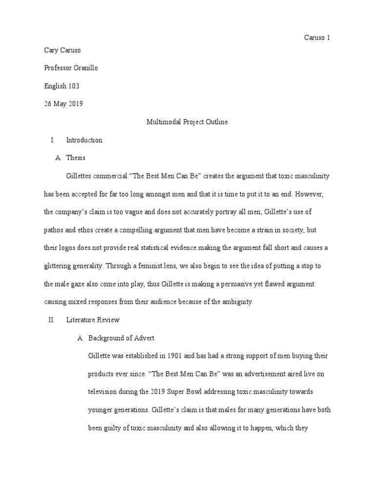 Multimodal Project Outline 1 | PDF | Masculinity | Advertising