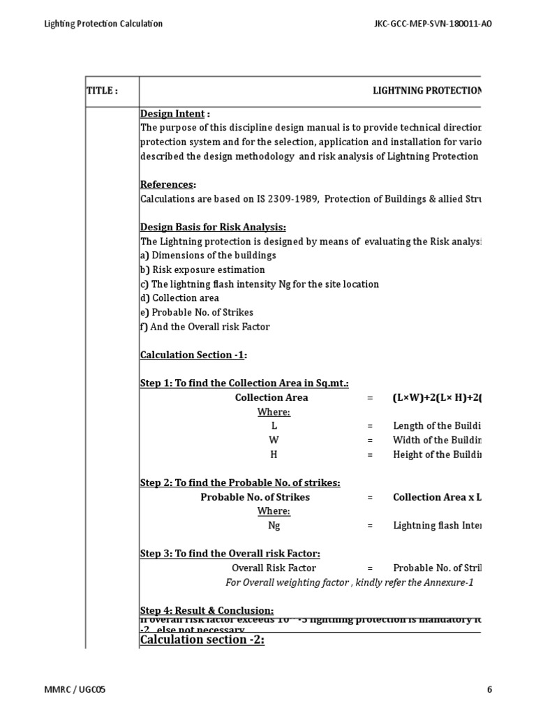 Lighting Protection Calculation | PDF | Lightning | Risk