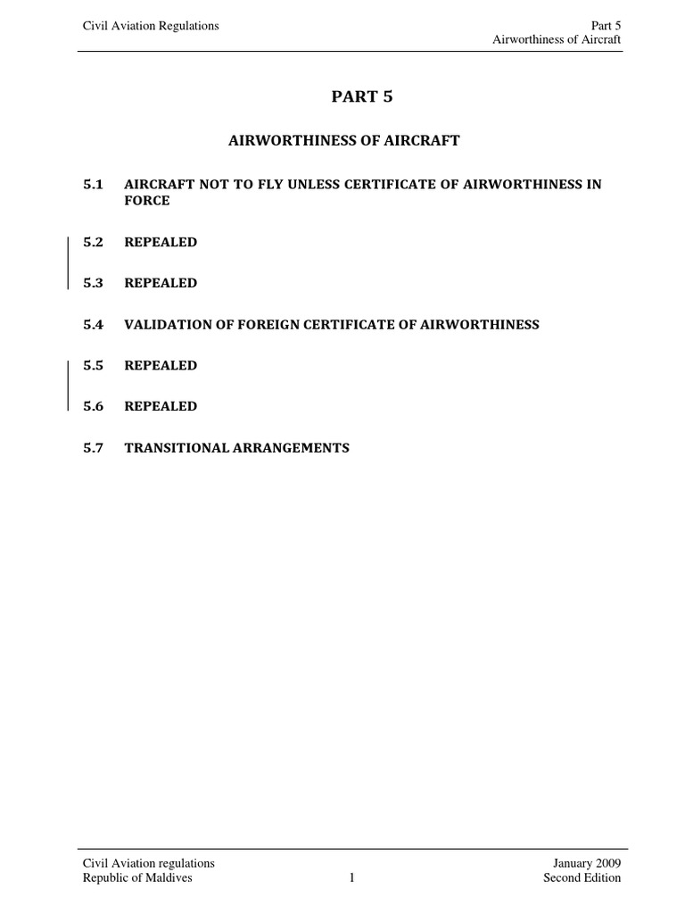 Civil Aviation Regulations Airworthiness of Aircraft | PDF