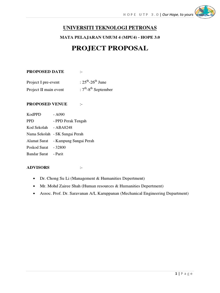 Proposal Hope Utp 3.0 | PDF | Water Resources | Sustainability