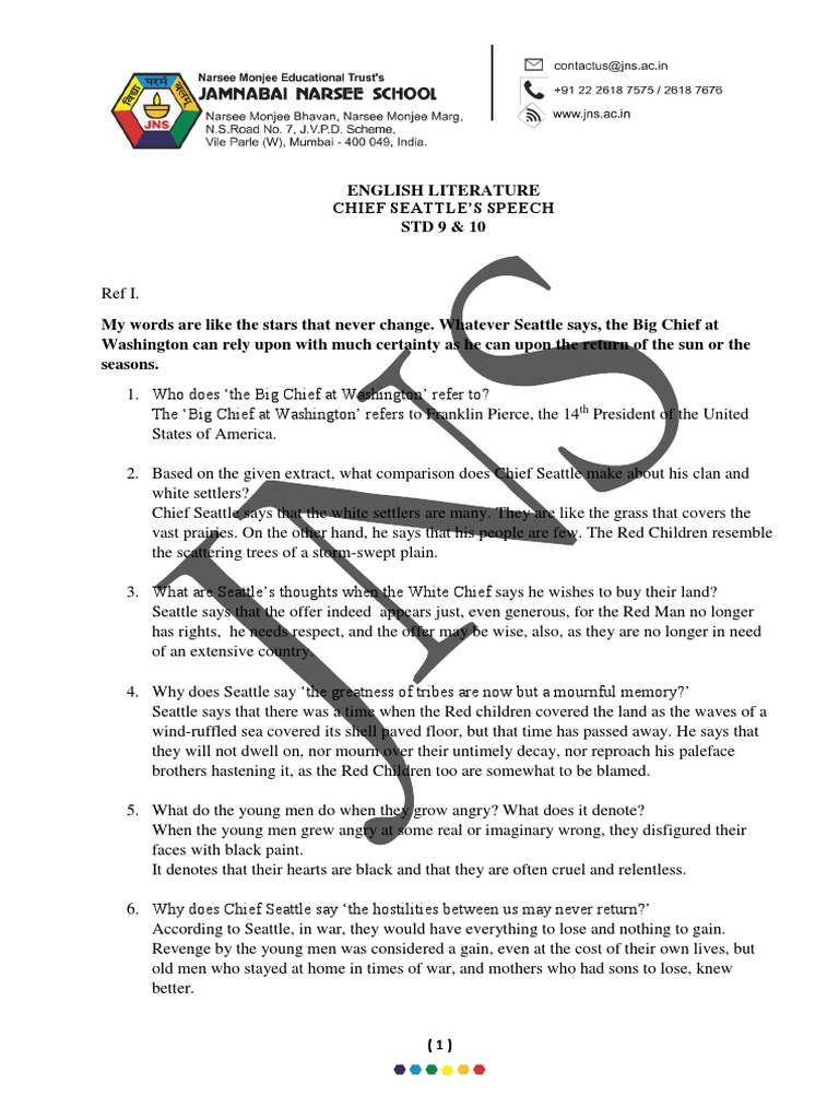 Chief Seattle's 1854 Speech Analysis | PDF