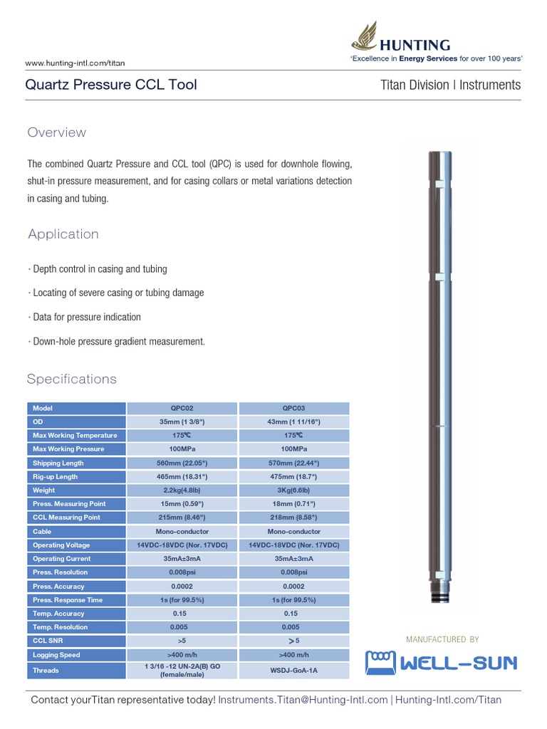 Quartz Pressure CCL Tool: Titan Division - Instruments | PDF | Pressure ...