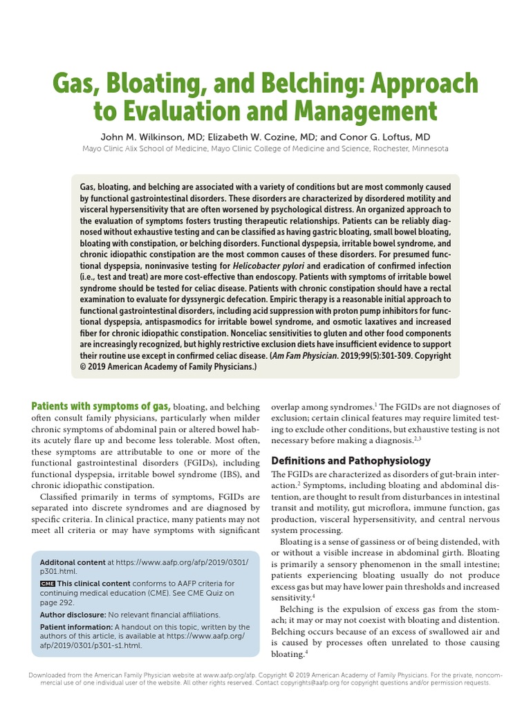 Gas, Bloating, and Belching: Approach To Evaluation and Management ...