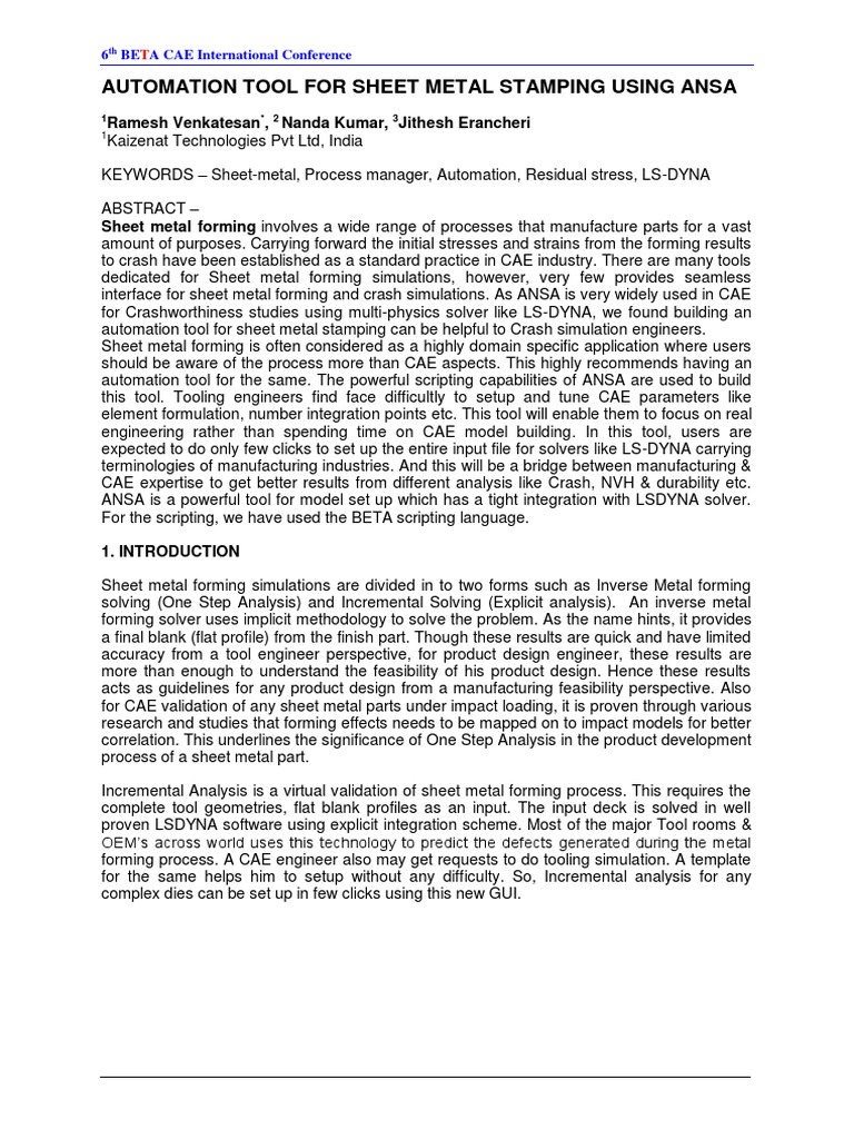 Automation Tool For Sheet Metal Forming Using ANSA | PDF | Areas Of ...