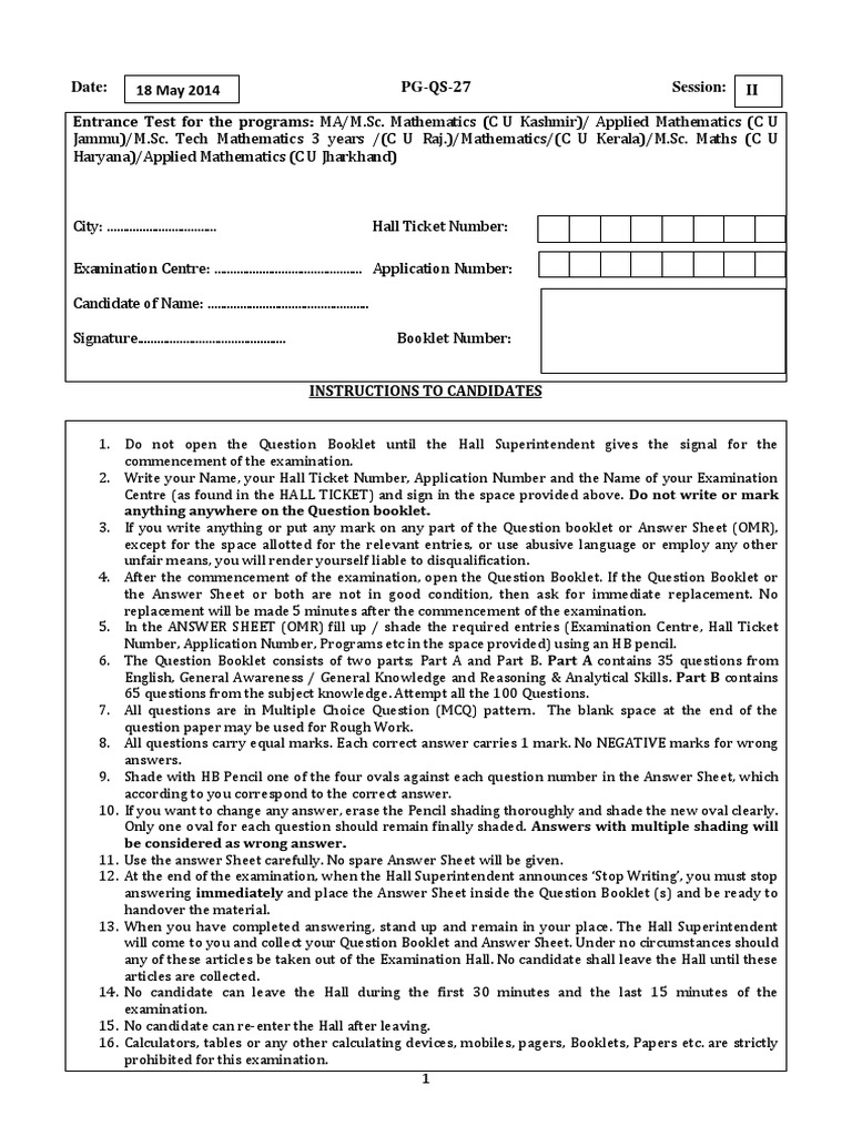 Cucet MSC Mathematics Question Paper 2014 | PDF | Monotonic Function ... Cucet MSC Mathematics Question Paper 2014 | PDF | Monotonic Function ...