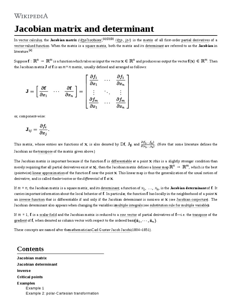 Jacobian Matrix and Determinant | PDF | Subtraction | Geometry