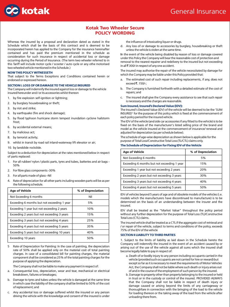 Kotak PolicyWording | PDF | Indemnity | Insurance Policy