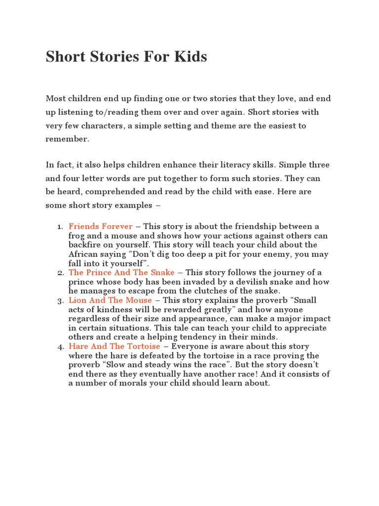 This Is The Example Of Short Stories About For Children A Collection