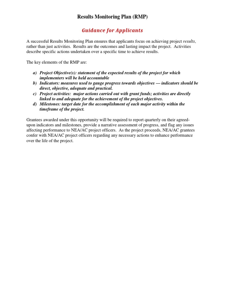 Results Monitoring Plan Overview | PDF | Goal | Public Sphere