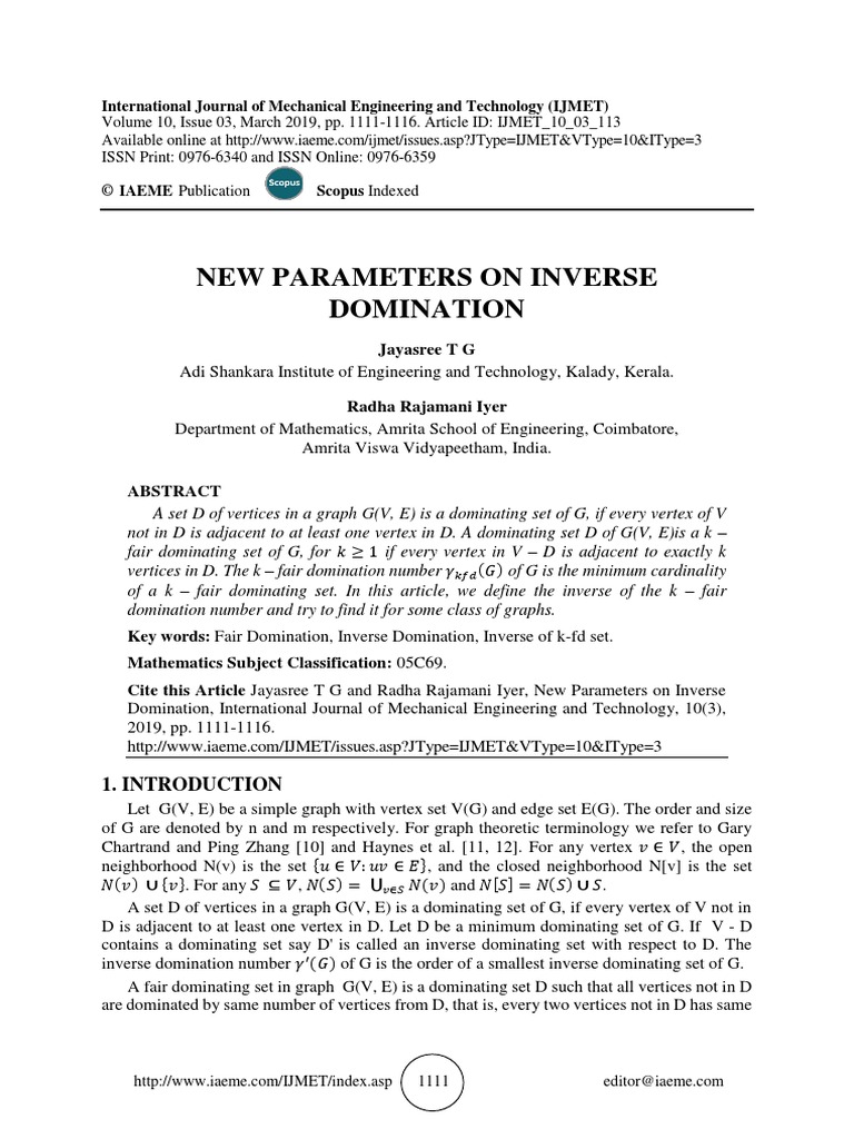 New Parameters On Inverse Domination | PDF | Vertex (Graph Theory) | Discrete Mathematics