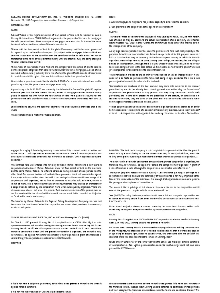 CAGAYAN FISHING DEVELOPMENT CO., INC. vs. TEODORO SANDIKO | PDF ...