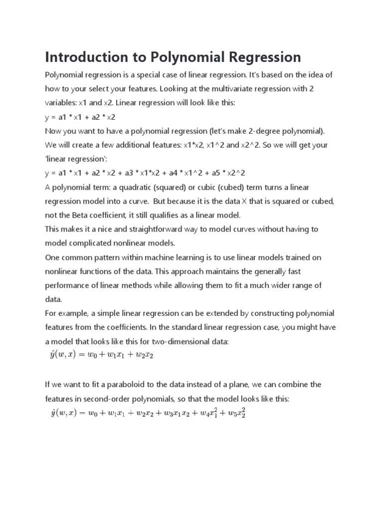 Introduction To Polynomial Regression | PDF | Regression Analysis | Linear Regression