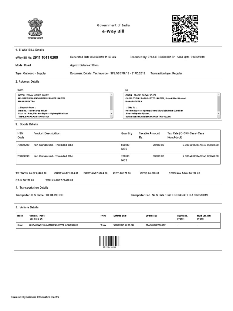 E-Way Bill: Government of India | PDF | Invoice | Payments