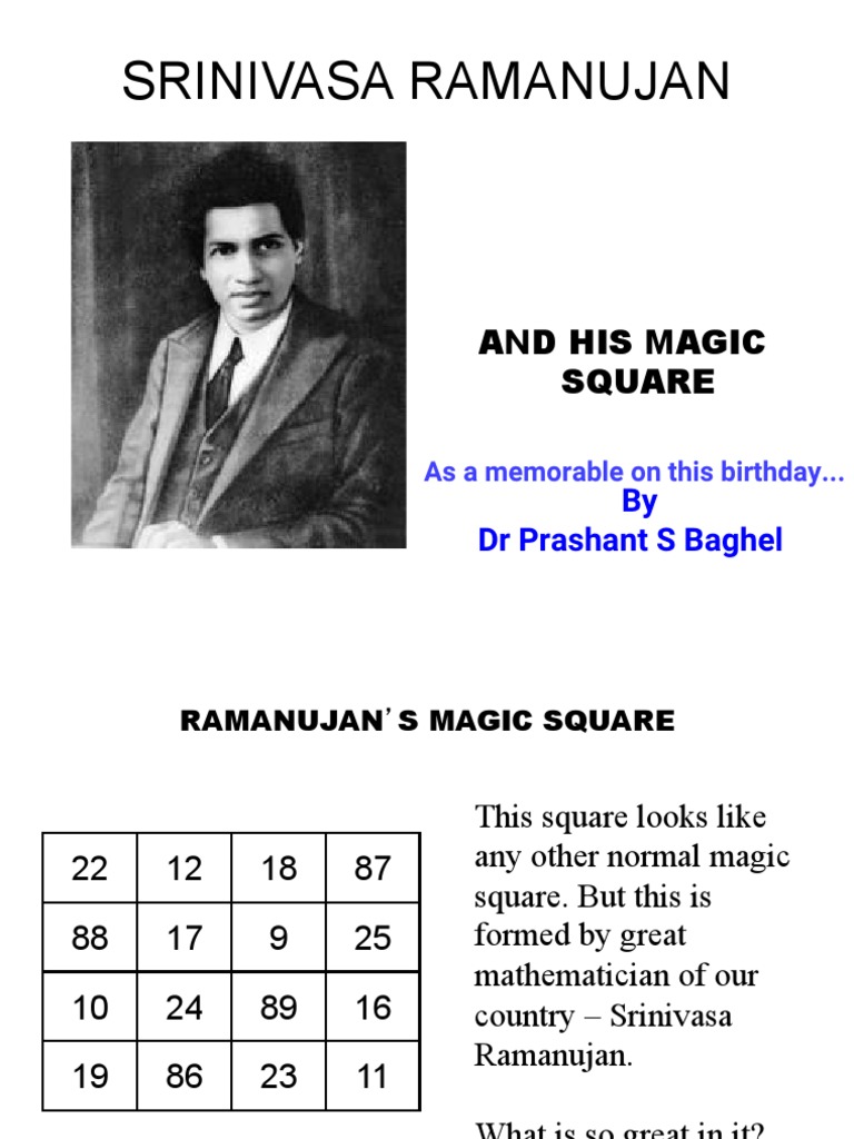 Ramanujan's Magic Square | PDF | Magic (Paranormal) | Combinatorics