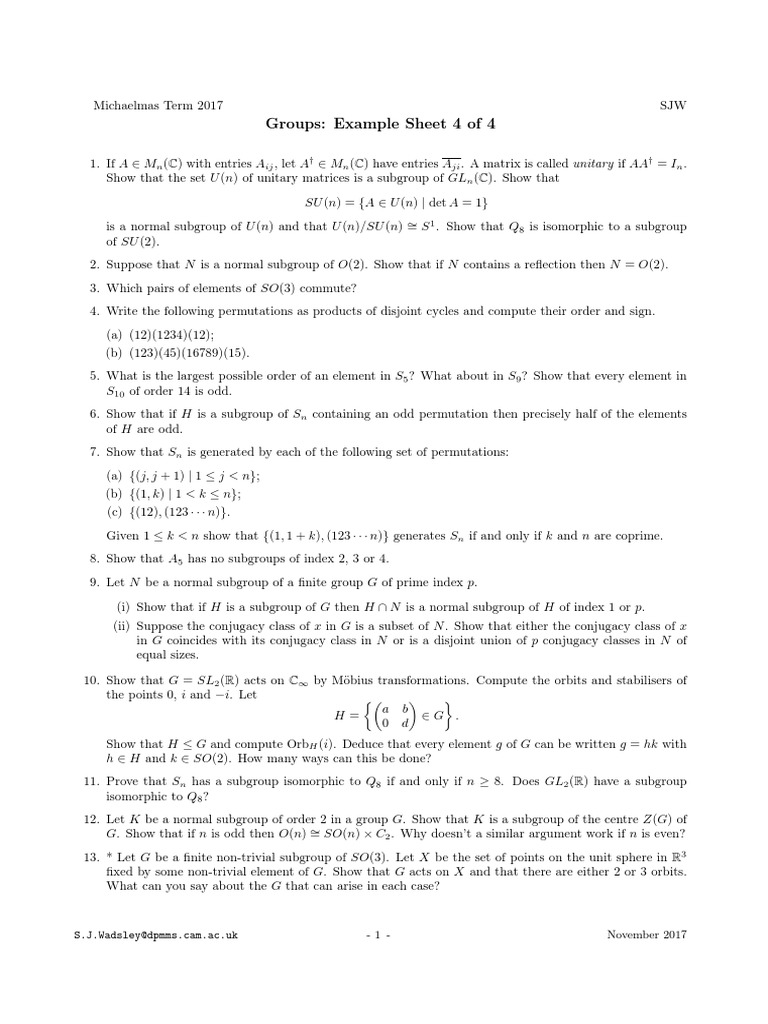 Groups: Example Sheet 4 of 4: N Ij N Ji N N | PDF | Index Of A Subgroup | Group (Mathematics)