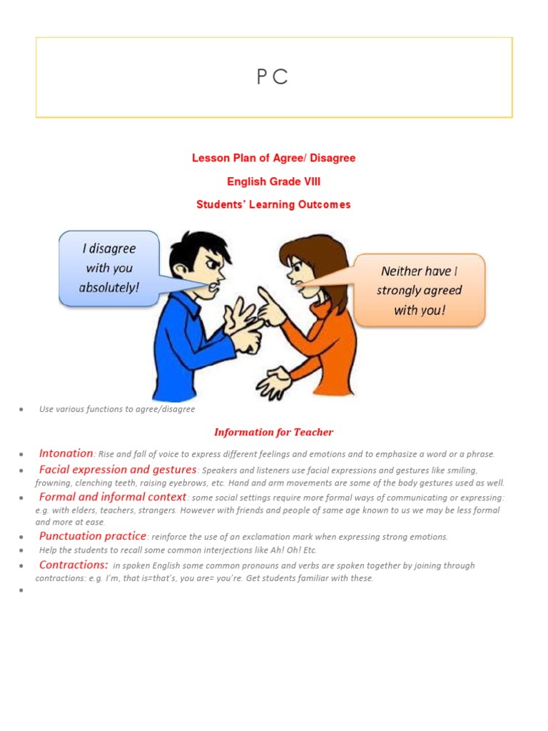Lesson Plan of Agree | PDF | Human Communication | Linguistics