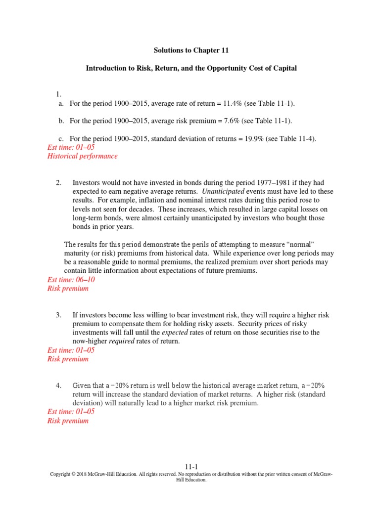 Solutions To Chapter 11 Introduction To Risk, Return, and The ...