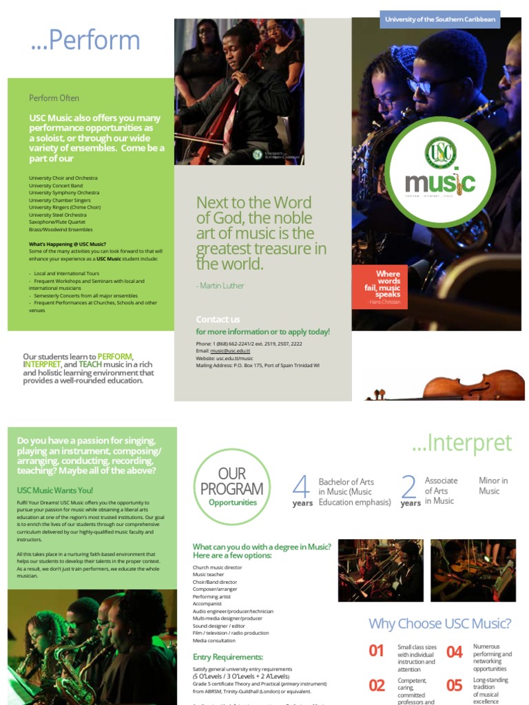 USC Music Brochure 2018 | PDF | Orchestras | Choir