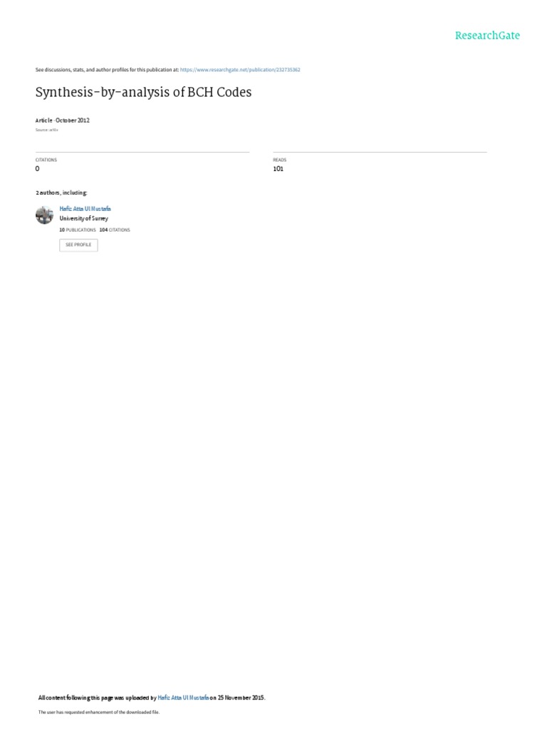 Synthesis-By-Analysis of BCH Codes: October 2012 | PDF | Error Detection And Correction ...